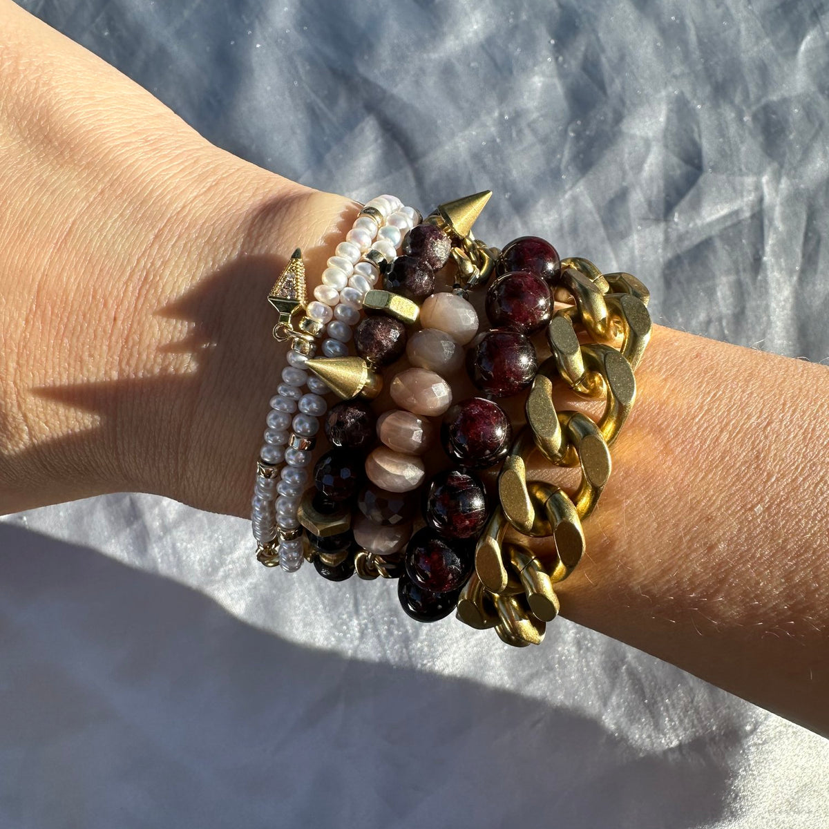 Women's Double Pearl Beaded Curb Chain Bracelet | Vixen Collection